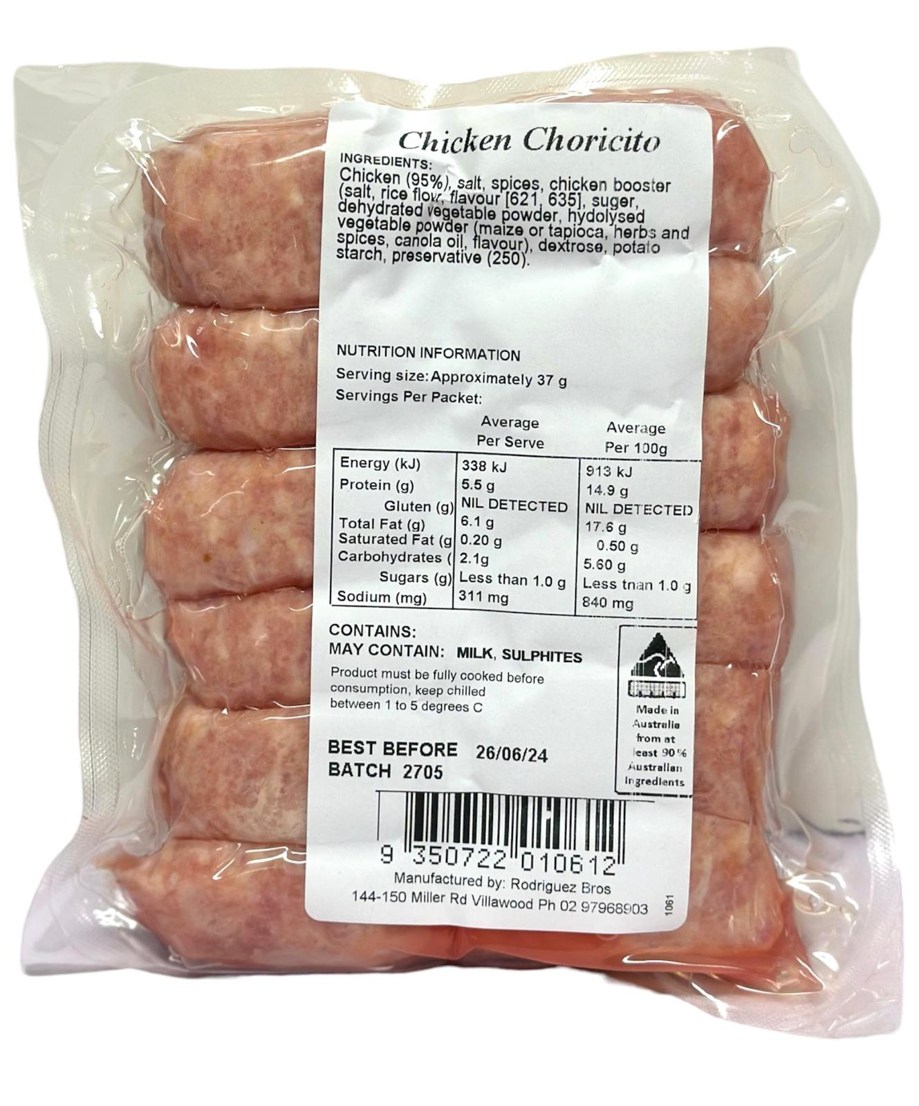 Fresh Chicken Chorizito Choricito 24 piece pack approx. 800g packet. R ...